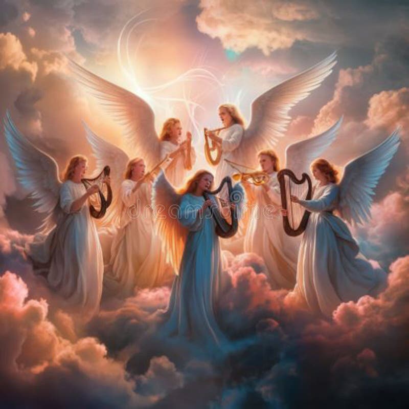 ETHEREAL ANGELS with CELESTIAL INSTRUMENTS Stock Vector - Illustration ...