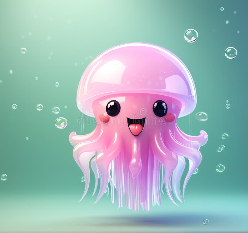 Ethereal Aquatic Dance: 3D Illustration of a Cute Jellyfish Stock Image ...