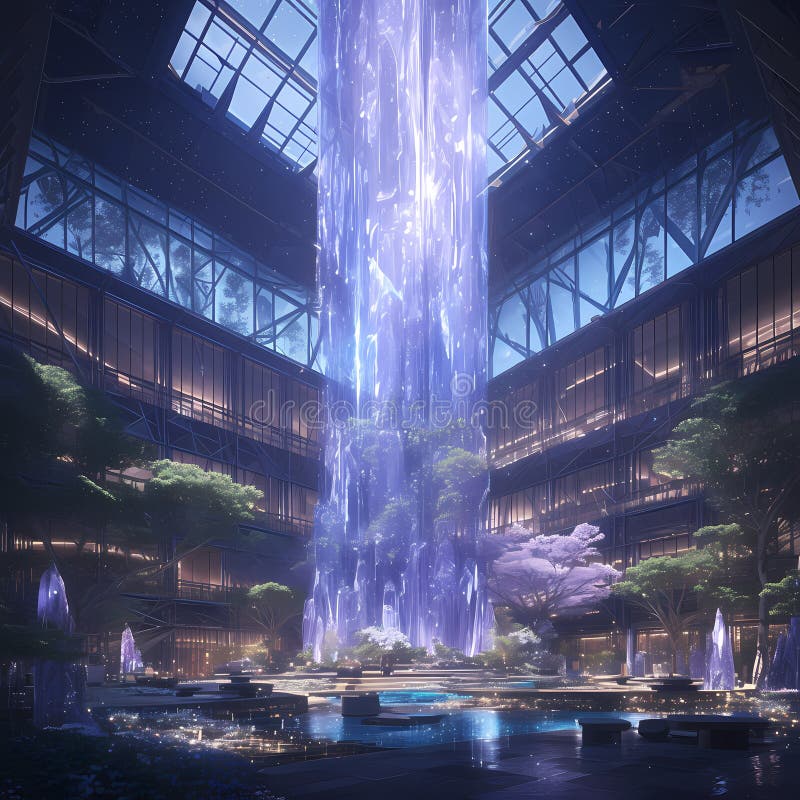 Ethereal Atrium: a Sculpture of Light and Nature Stock Illustration ...