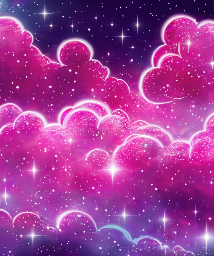 Ethereal Background of Formations of Pink Clouds and Twinkling Stars ...