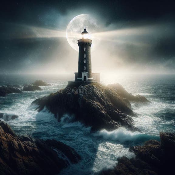 Ethereal Beacon Luna S Guiding Light Stock Illustration - Illustration of panorama, sight: 308787349