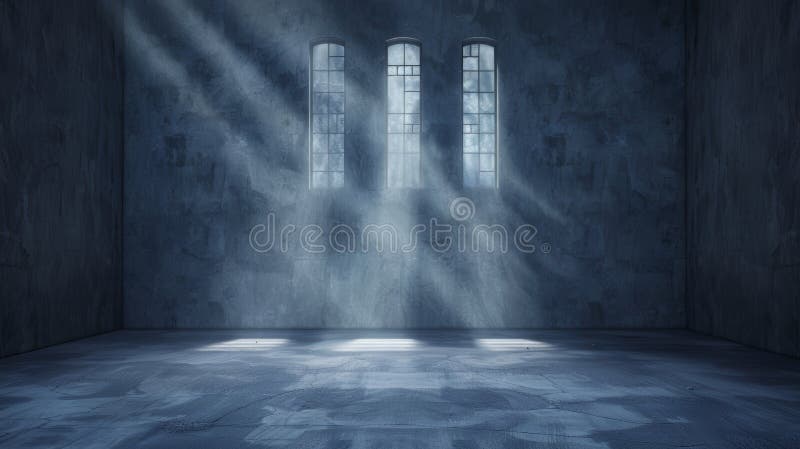 Ethereal Beams of Light Streaming through Tall Windows in a Dim, Empty ...