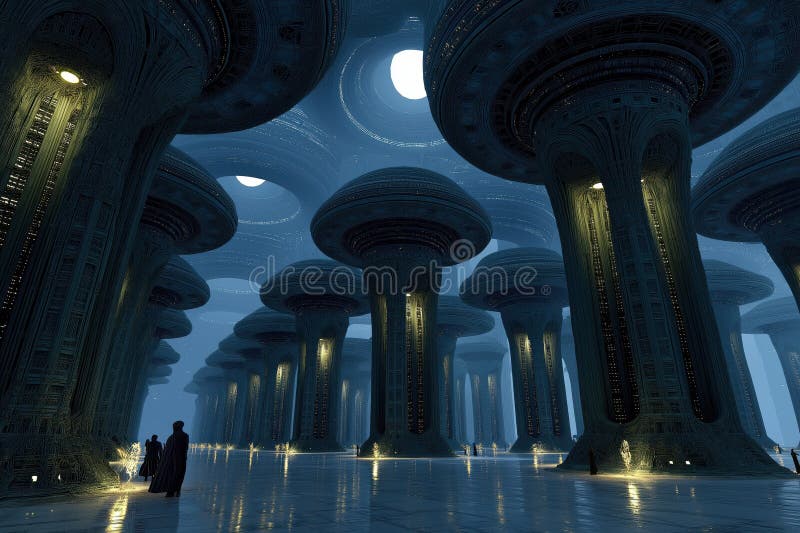 Grand Chamber of Galactic Knowledge with Alien Scholars and Glowing ...