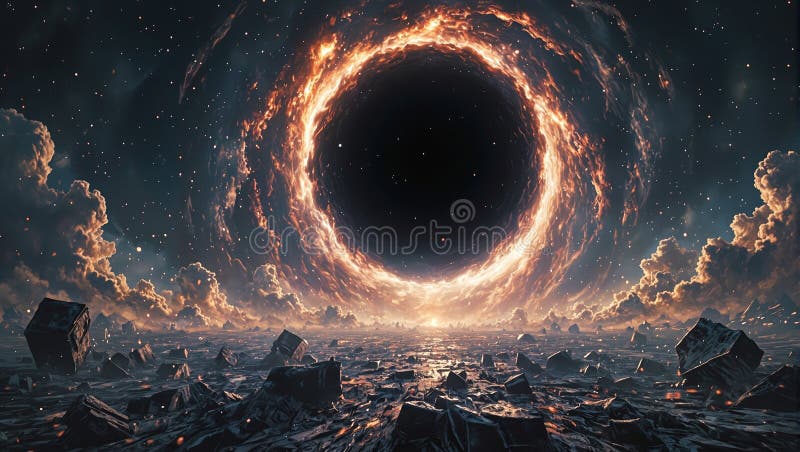 Ethereal Black Hole Distorting Space and Light Fracturing the Ground ...