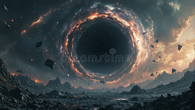 Ethereal Black Hole Distorting Space and Light Fracturing the Ground ...