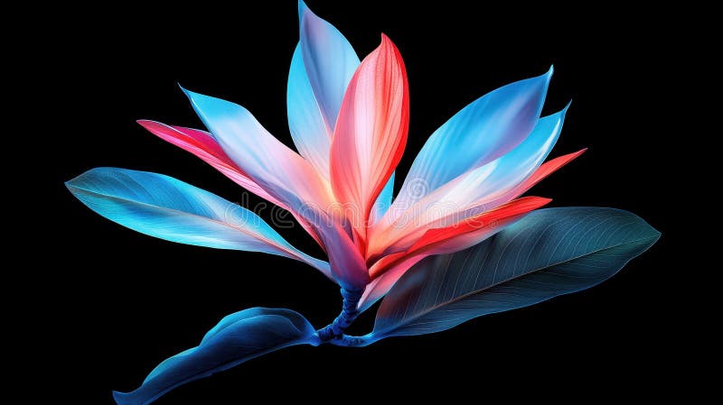 Ethereal Bloom an Abstract Floral Display in Blue and Red Against Black ...