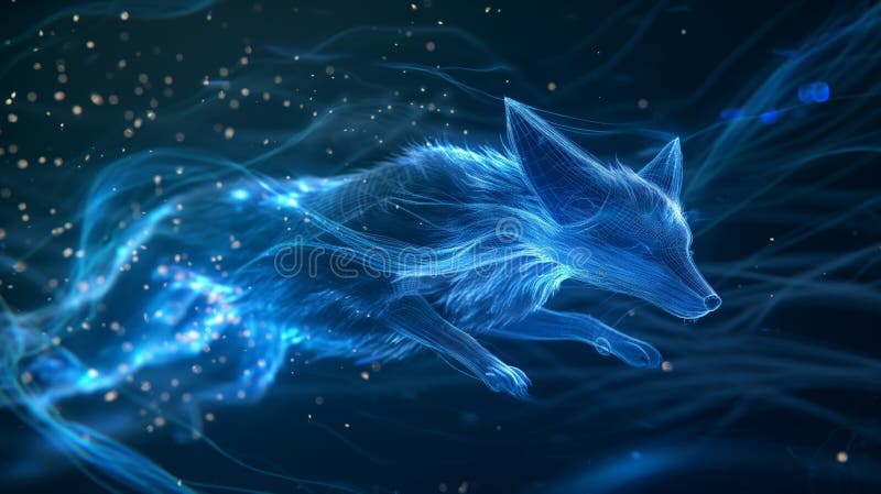 Ethereal Blue Fox in Digital Art Stock Image - Image of dynamic, lines ...