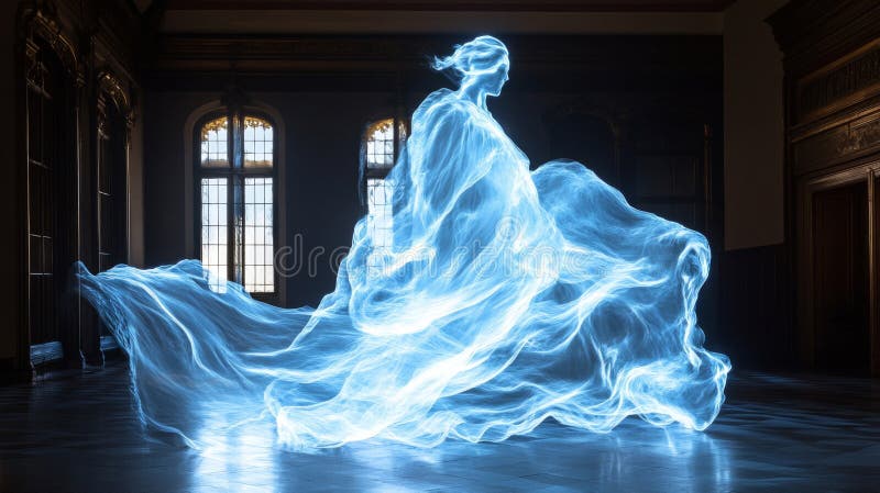 Ethereal Blue Gown in a Grand Hall Stock Illustration - Illustration of ...