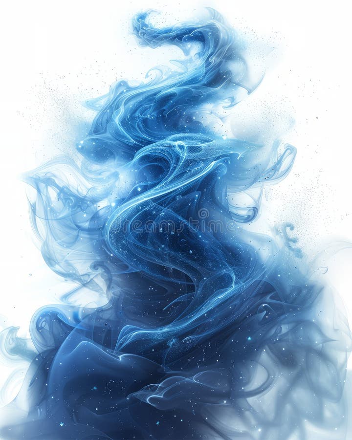 Ethereal Blue Light Spirals, Symbolizing Deep Sea Magic, on a White ...