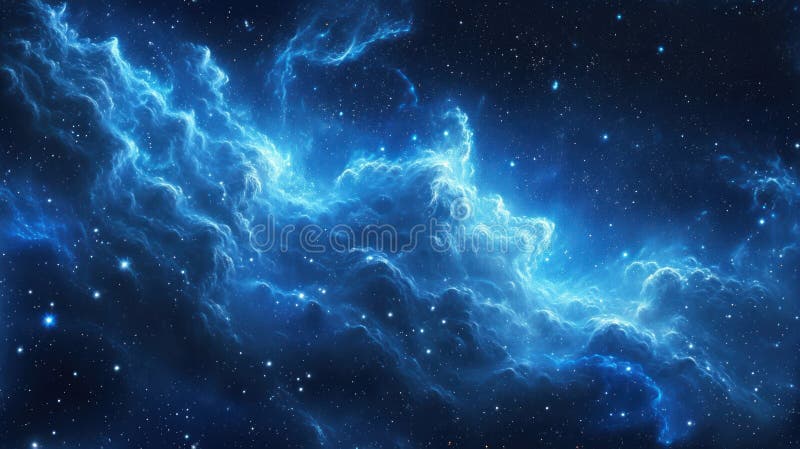 Ethereal Blue Nebula Amidst Stars in Deep Space Stock Illustration ...