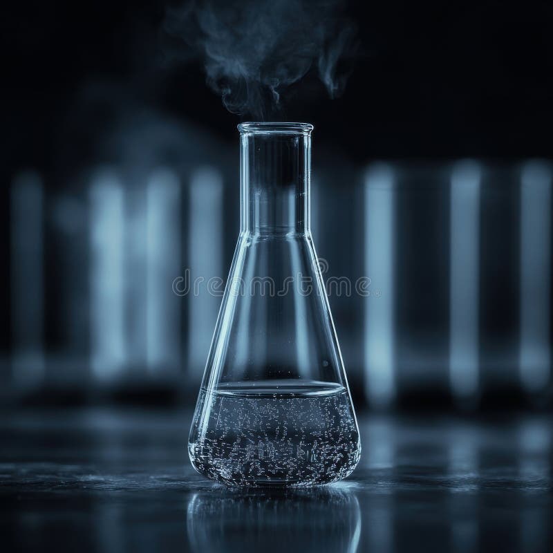 Ethereal Blue Science Lab Steaming Beaker on Dark Surface Stock ...