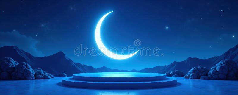 Ethereal Blue Stage, Crescent Moon, Starry Backdrop, Music, Abstract ...