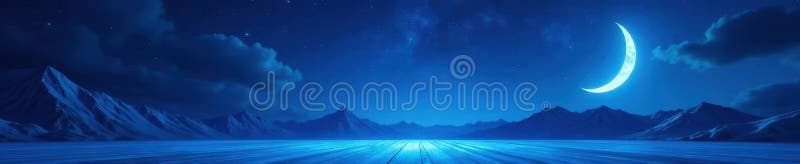 Ethereal Blue Stage, Crescent Moon, Starry Night Backdrop, Peaceful ...