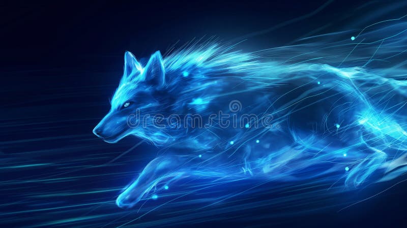 Ethereal Blue Wolf in Motion Stock Image - Image of speed, motion ...