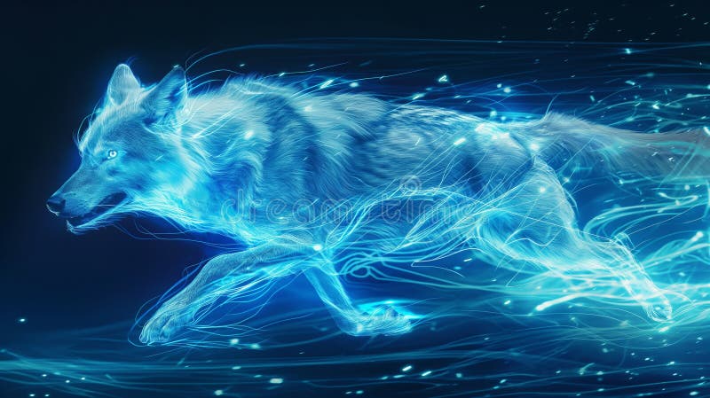 Ethereal Blue Wolf in Motion Stock Image - Image of fantasy, running ...