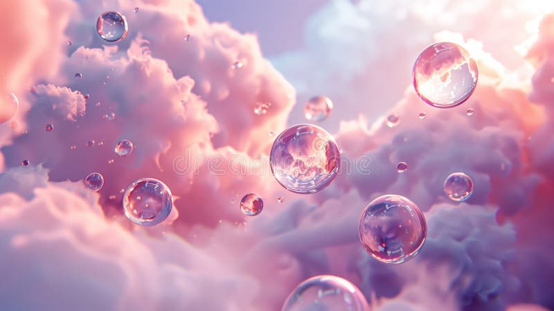Ethereal Bubbles Floating Amidst Dreamy Pink Clouds Stock Photo - Image ...