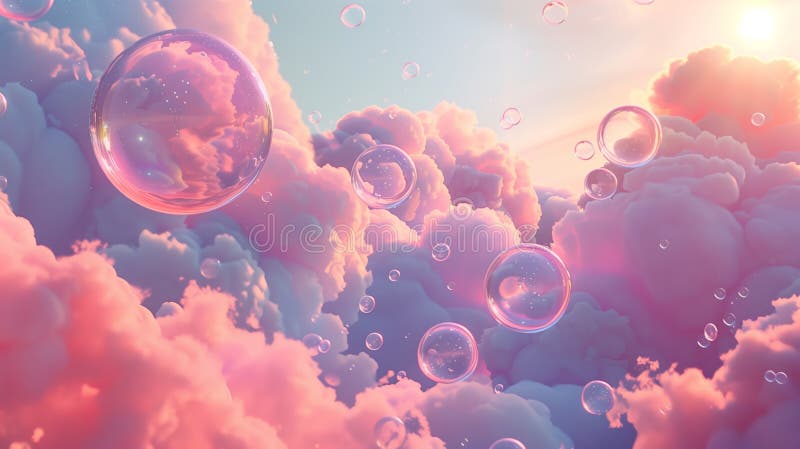 Ethereal Bubbles Floating Amidst Dreamy Pink Clouds Stock Photo - Image ...