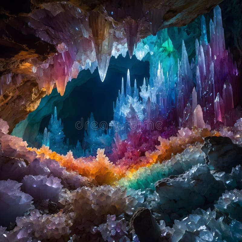 Ethereal Caverns: a Harmonious Blend of Light and Crystals Stock ...