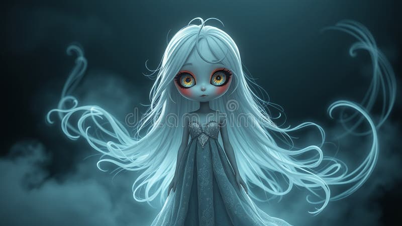 Ethereal Character with Long White Hair in a Mysterious Setting Stock ...