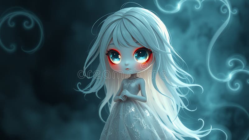 Ethereal Character with Long White Hair in a Mysterious Setting Stock ...