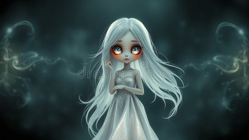 Ethereal Character with Long White Hair in a Mysterious Setting Stock ...