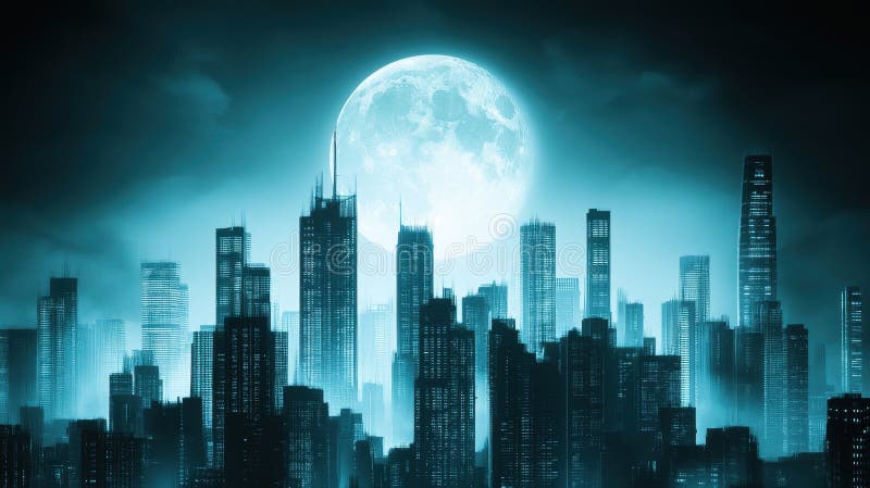 Ethereal Cityscape Moonlight Over Metropolis Stock Photos - Free ...
