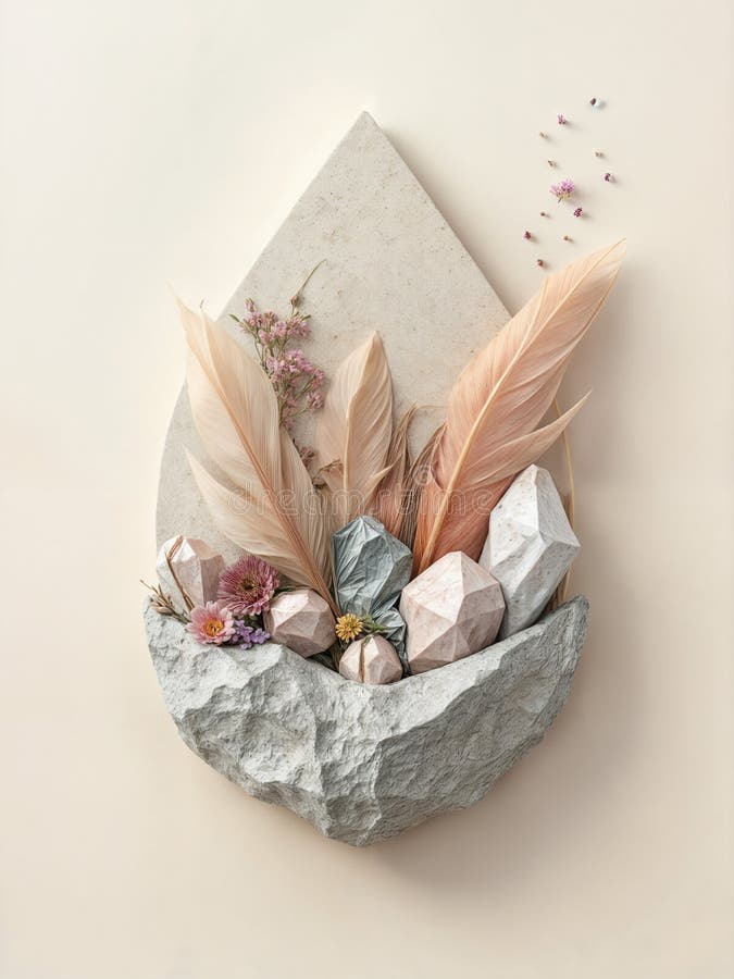 Ethereal Composition of Crystals, Flowers, and Feathers Stock Photo ...