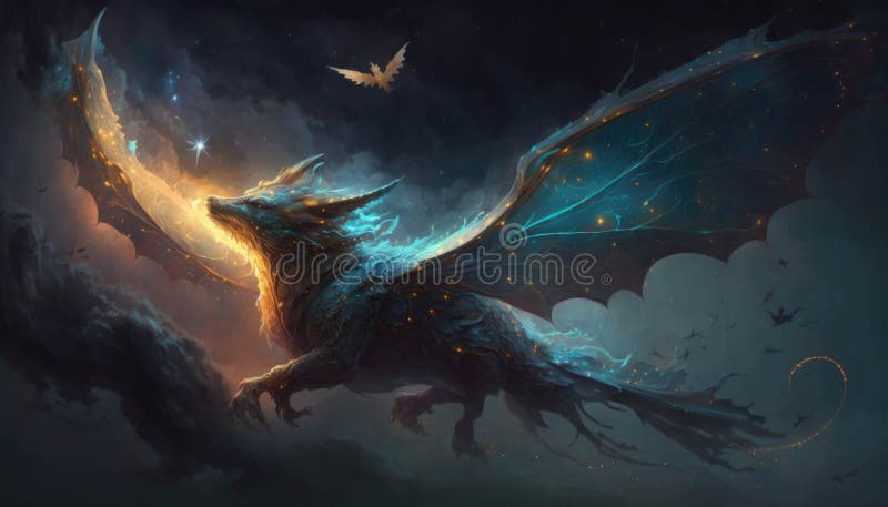 An Ethereal Creature Flying in the Night Sky. Fantasy Art Stock ...