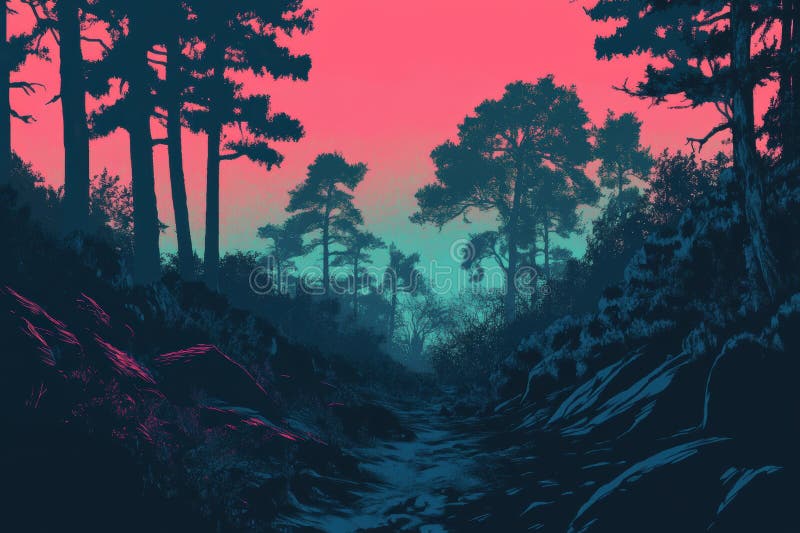 Ethereal Dark Forest with Eerie Glow and Shadows Stock Illustration ...