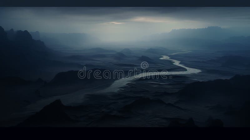 Ethereal Dark Landscape: Zbrush-inspired River in Desertwave Style ...