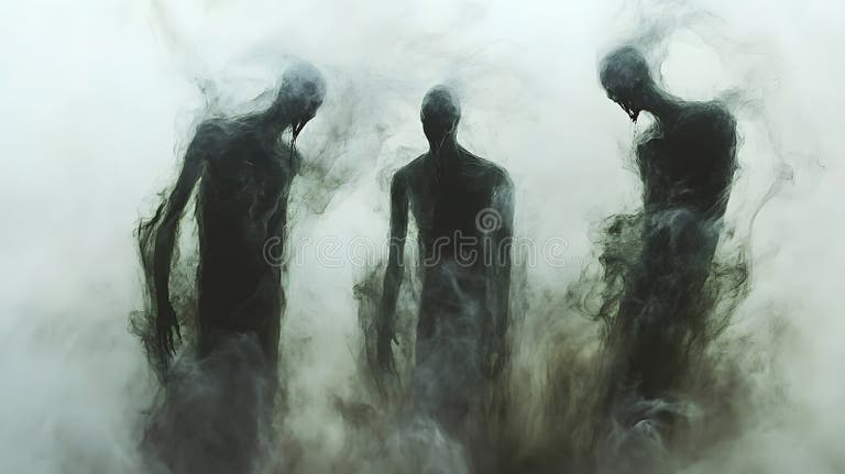 Ethereal Dark Spirits Captured on Camera Against White Background Stock ...