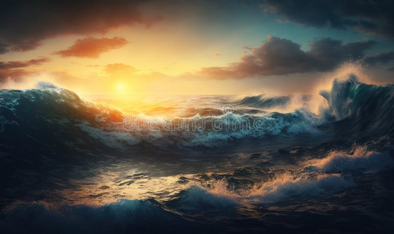 Ethereal Dawn Sea Waves Panorama for Dreamy Backgrounds. Stock ...