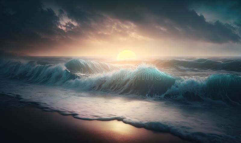 Ethereal Dawn Sea Waves Panorama for Dreamy Backgrounds. Stock ...