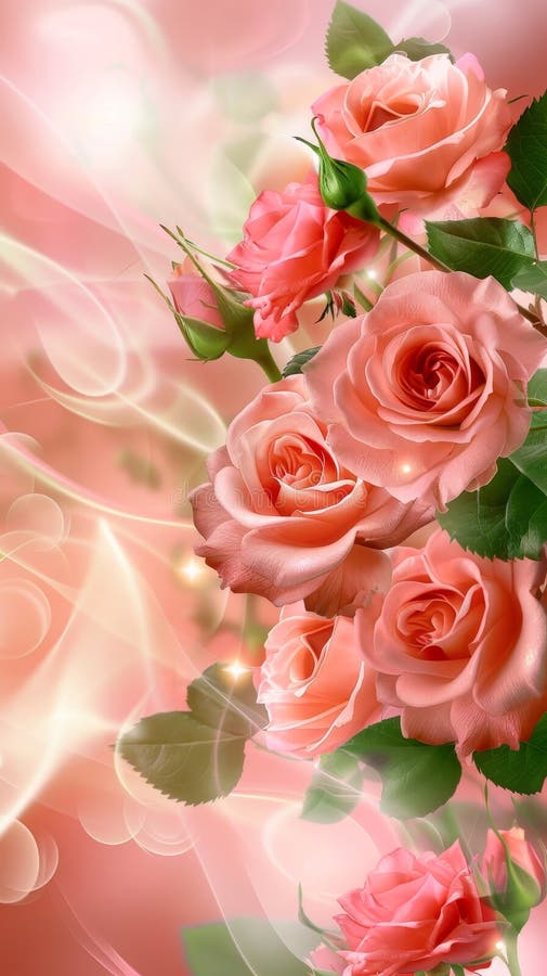 An Ethereal Display of Pink Roses with a Glowing, Magical Backdrop ...