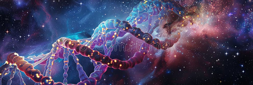 Ethereal DNA Strand Floating through Starry Galaxy Stock Illustration ...