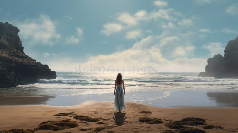 Ethereal Dreamscape: a Breathtaking Beach with Mary Stock Illustration ...