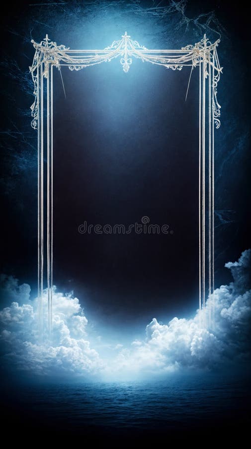 Ethereal Dreamscape with Ornate Frame, Clouds, and Mystical Blue Glow ...