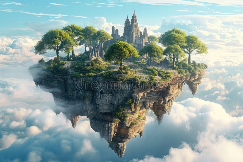 Ethereal Eden: Floating Islands in the Void Stock Illustration ...