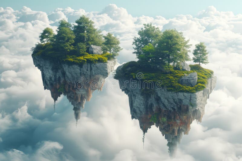 Ethereal Eden: Floating Islands in the Void Stock Illustration ...