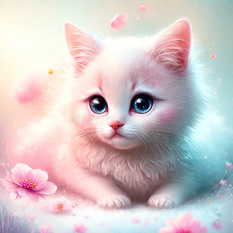 Ethereal Elegance: Hyperrealistic White Cat Pose Stock Illustration ...