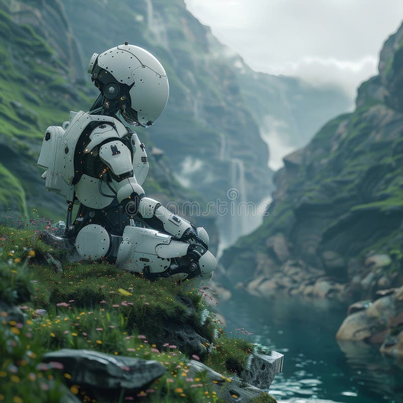 Ethereal Encounters Robots in Enchanted Realms Stock Illustration ...