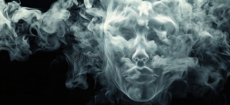 Ethereal Face Emerging from Swirling Smoke, Captivating Blend of Human ...
