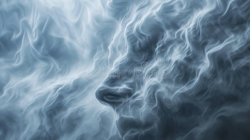 Ethereal Face Profile in Wispy Clouds Stock Illustration - Illustration ...