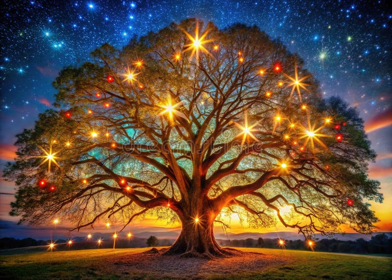 Ethereal Family Tree Illuminated at Night a Visual Journey through ...