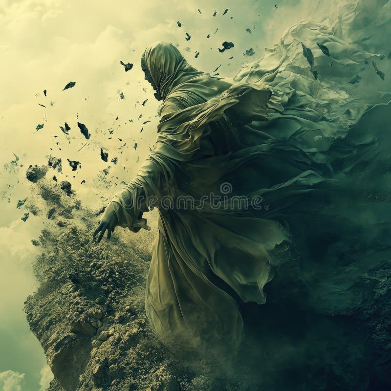 Ethereal Figure Dissolving into the Wind with Dramatic Effect Stock ...