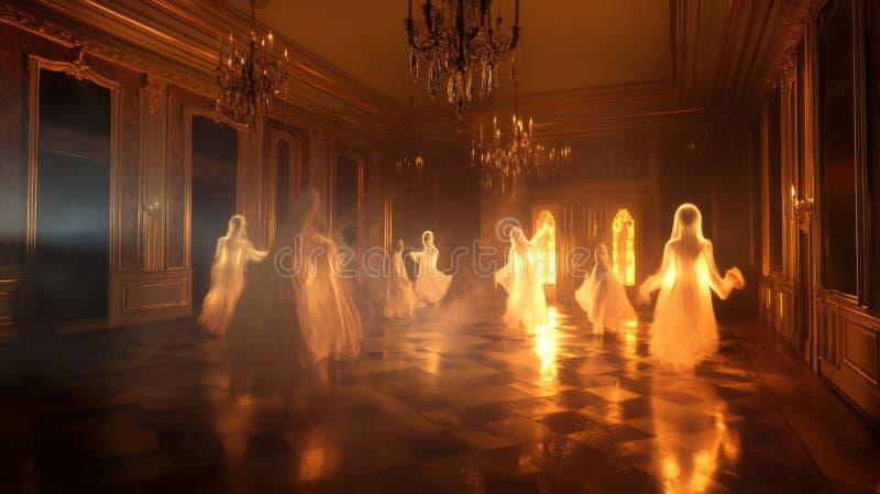 Ethereal Figures Dancing in a Gilded Hall Stock Illustration ...