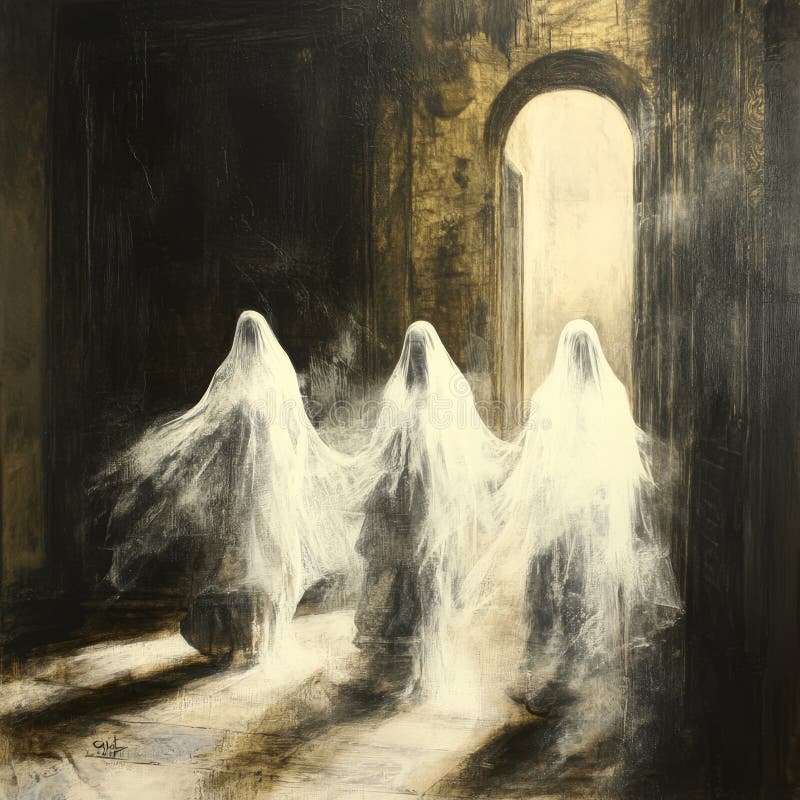 Ethereal Figures Emerging from Shadow in Haunting Abandonment Scene ...