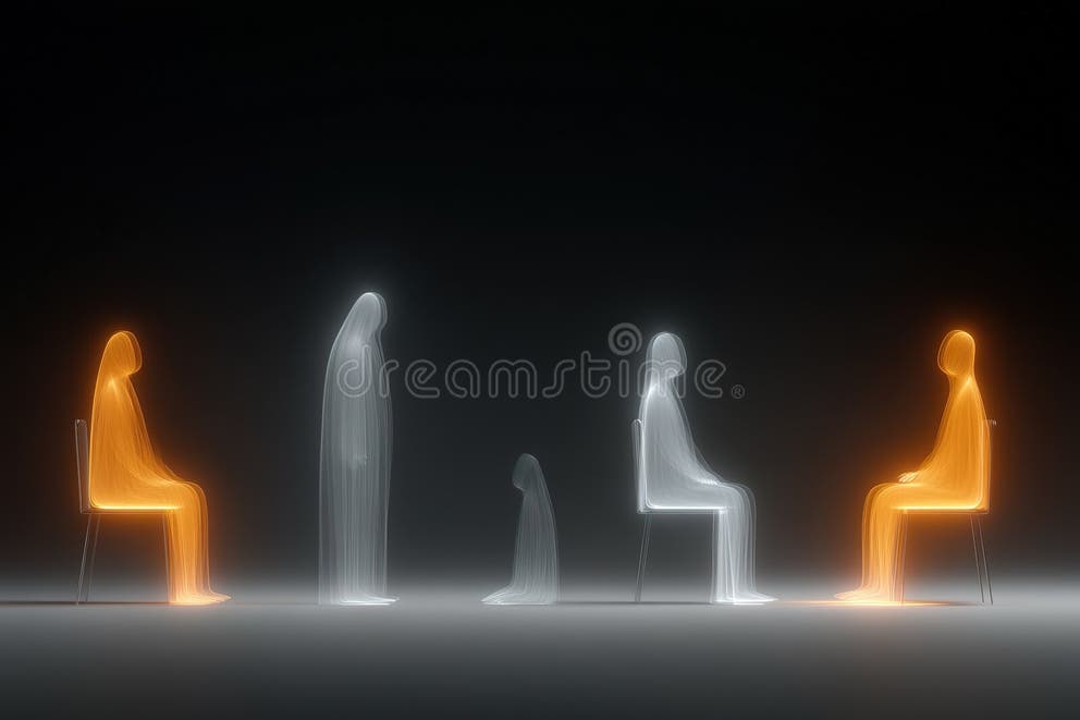 Ethereal Figures Engaged in a Contemplative Dialogue in a Minimalistic ...