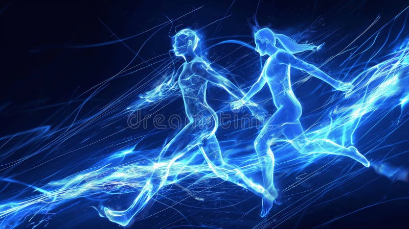 Ethereal Figures Running in Blue Light Stock Photo - Image of light ...