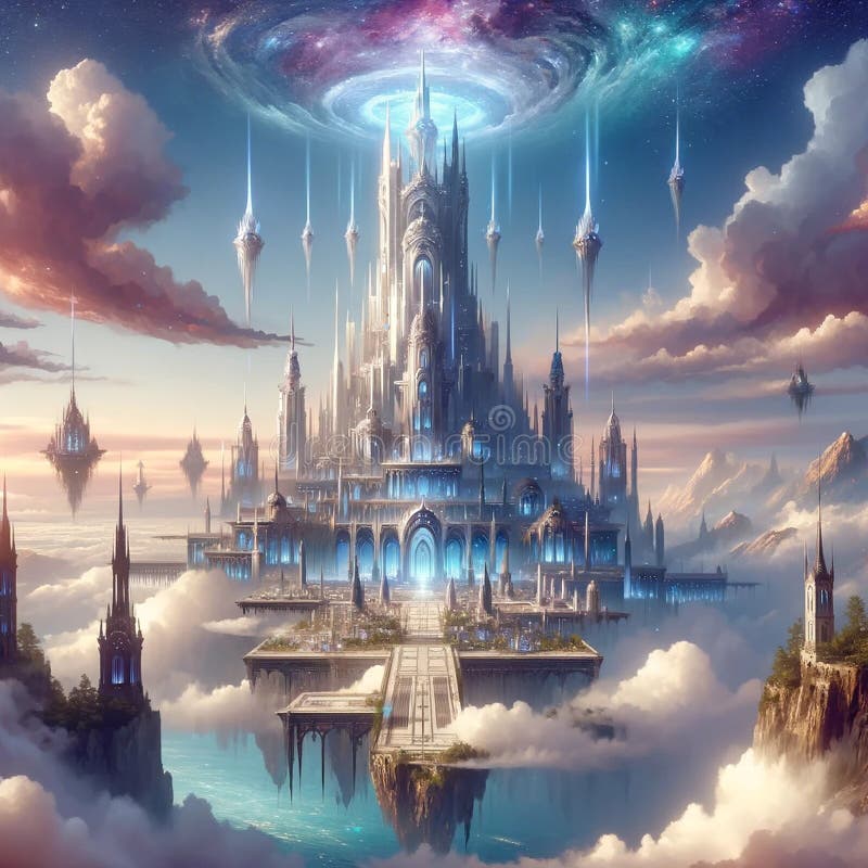 Ethereal Floating Castle in the Sky with Mystical Lights - AI Generated ...